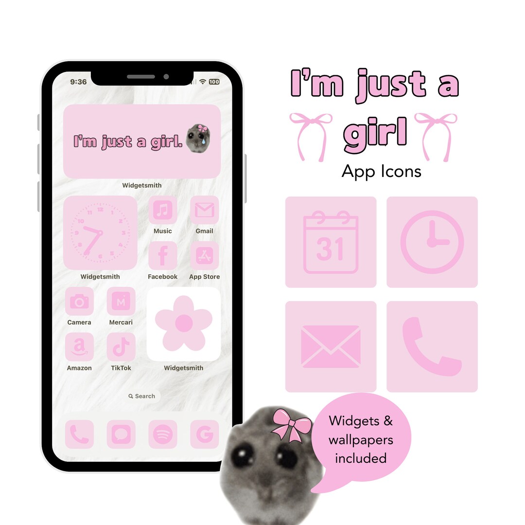 I'm Just A Girl Theme Pink App Icons Girly Phone App Icons Funny Y2k ...