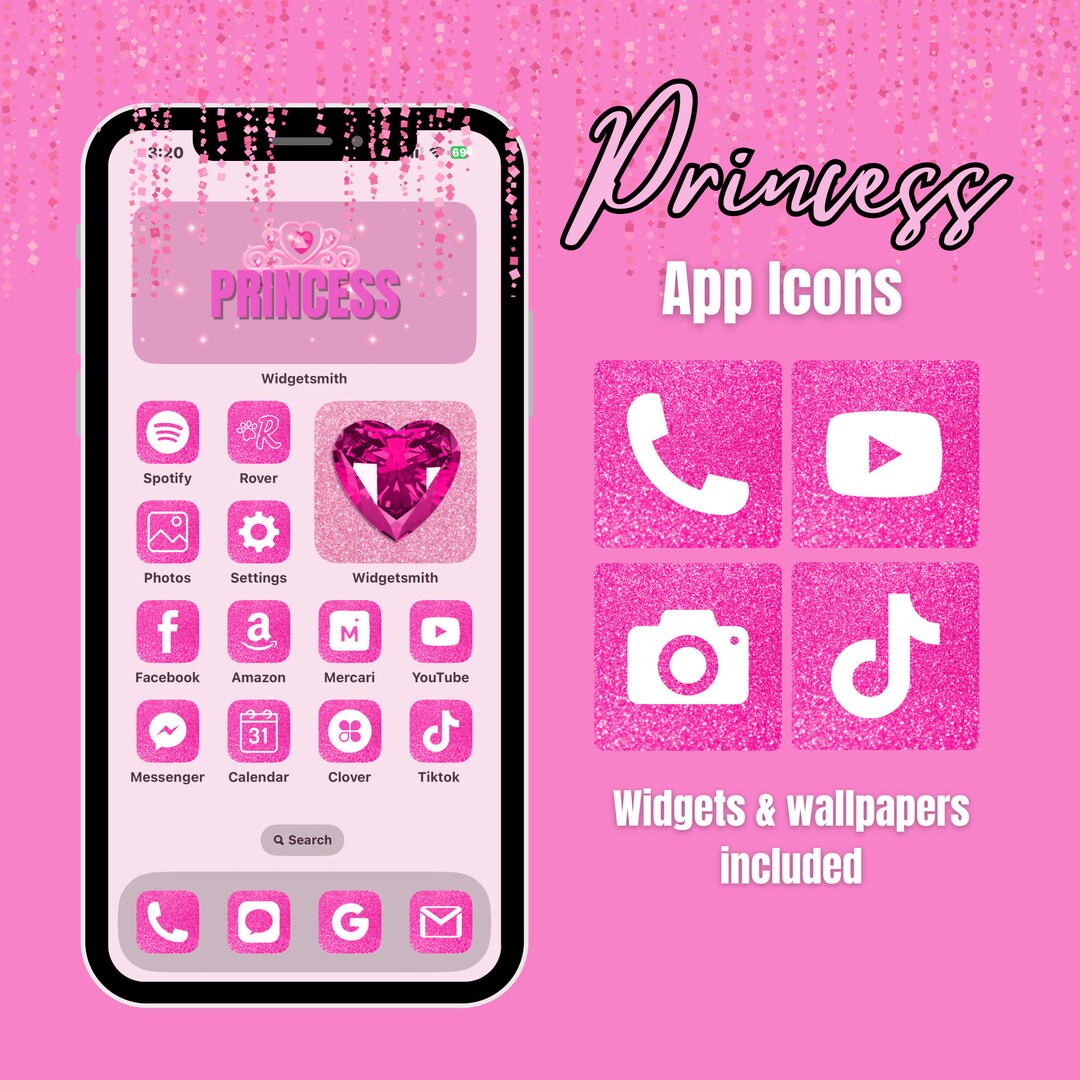Pink Glitter Princess Theme: Ios App Icons, Widgets, Wallpapers ...