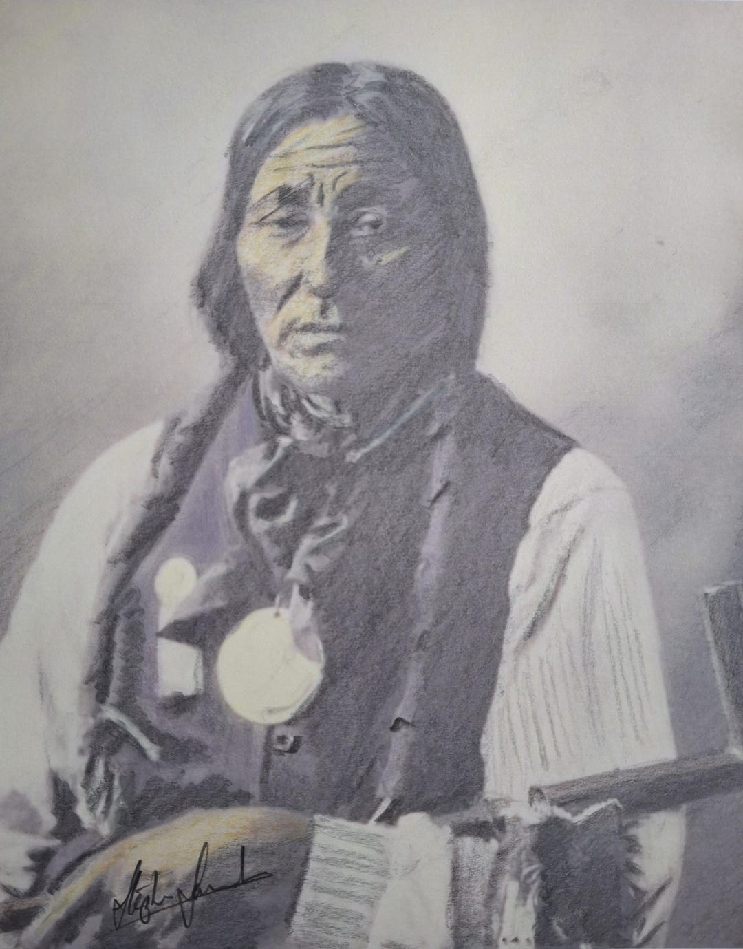 White Buffalo, Portrait of a Native American Chief, Small Pencil ...