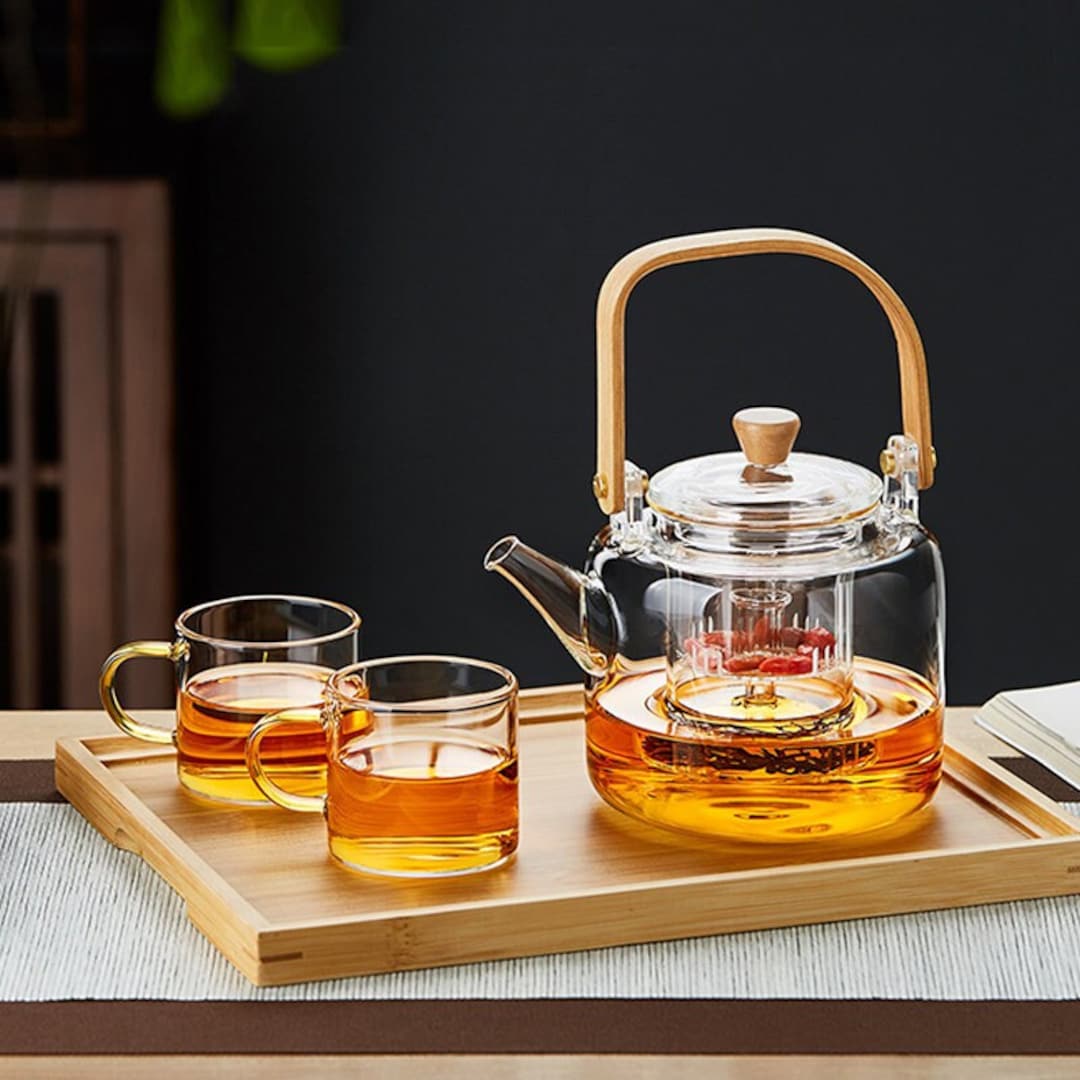 Glass Teapot Glass Handle Kettle Steaming and Boiling Dual-purpose ...