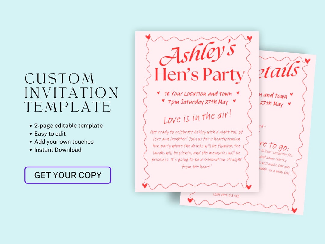 Hen Party Invitation| Editable Canva Template | Customise | Love is in ...