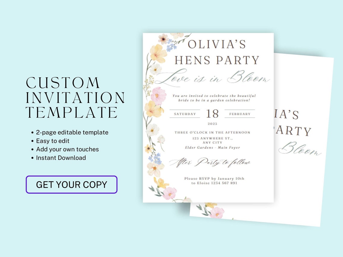 Hen Party Invitation Editable Canva Template Customise Love is in Bloom ...