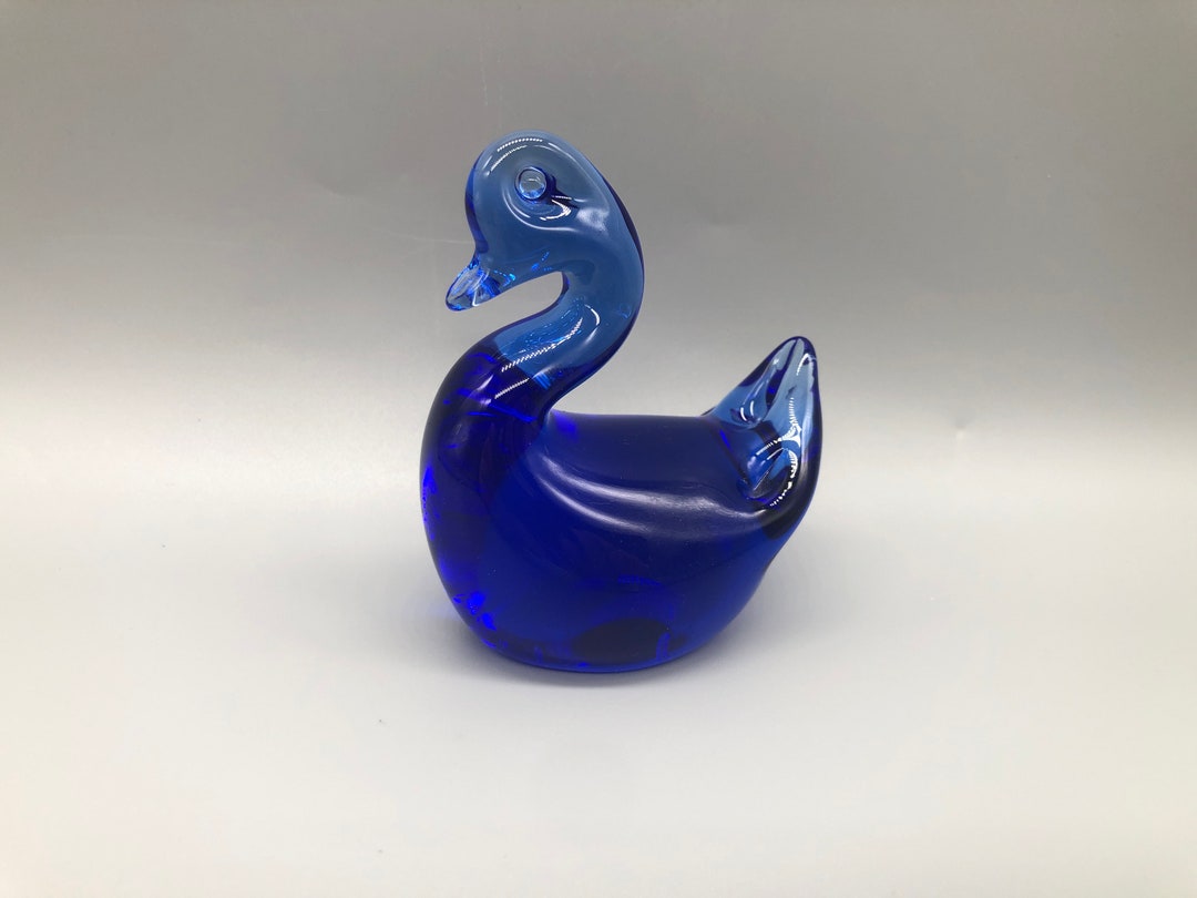 Vintage Blue Glass Duck Ornament | Cobalt Crystal Duck Figurine ...