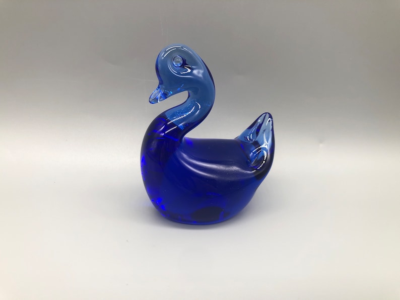 Vintage Blue Glass Duck Ornament | Cobalt Crystal Duck Figurine ...