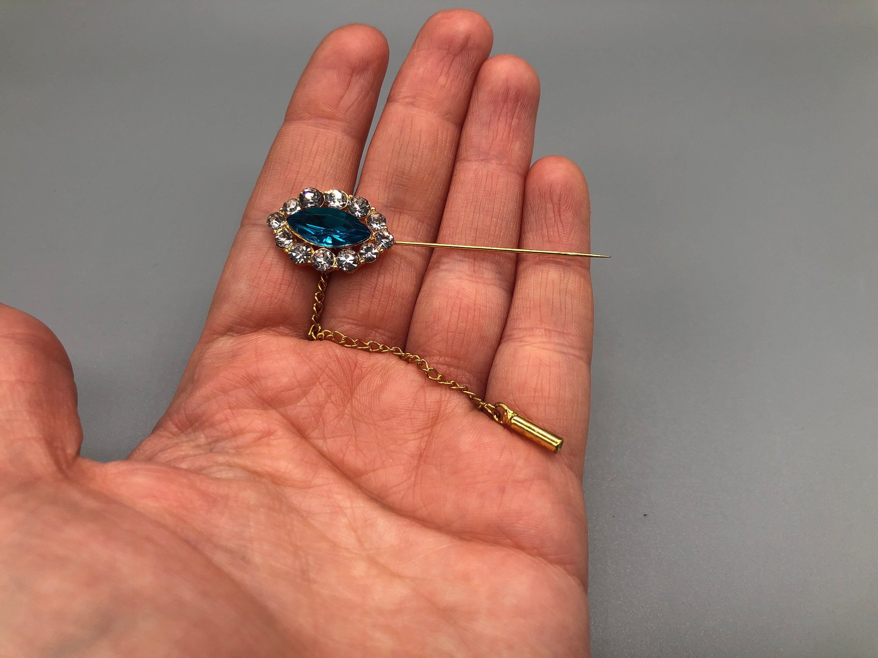 Vintage Tie Pin Gold Tone Rhinestone Flower Tie Tack Gold Tone Tie Pin ...