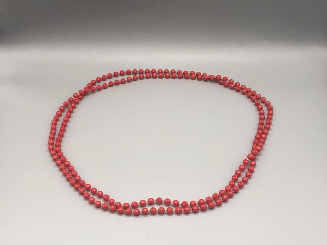 Vintage Red Bead Necklace Vintage Long Red Bead Necklace Vintage 52 ...
