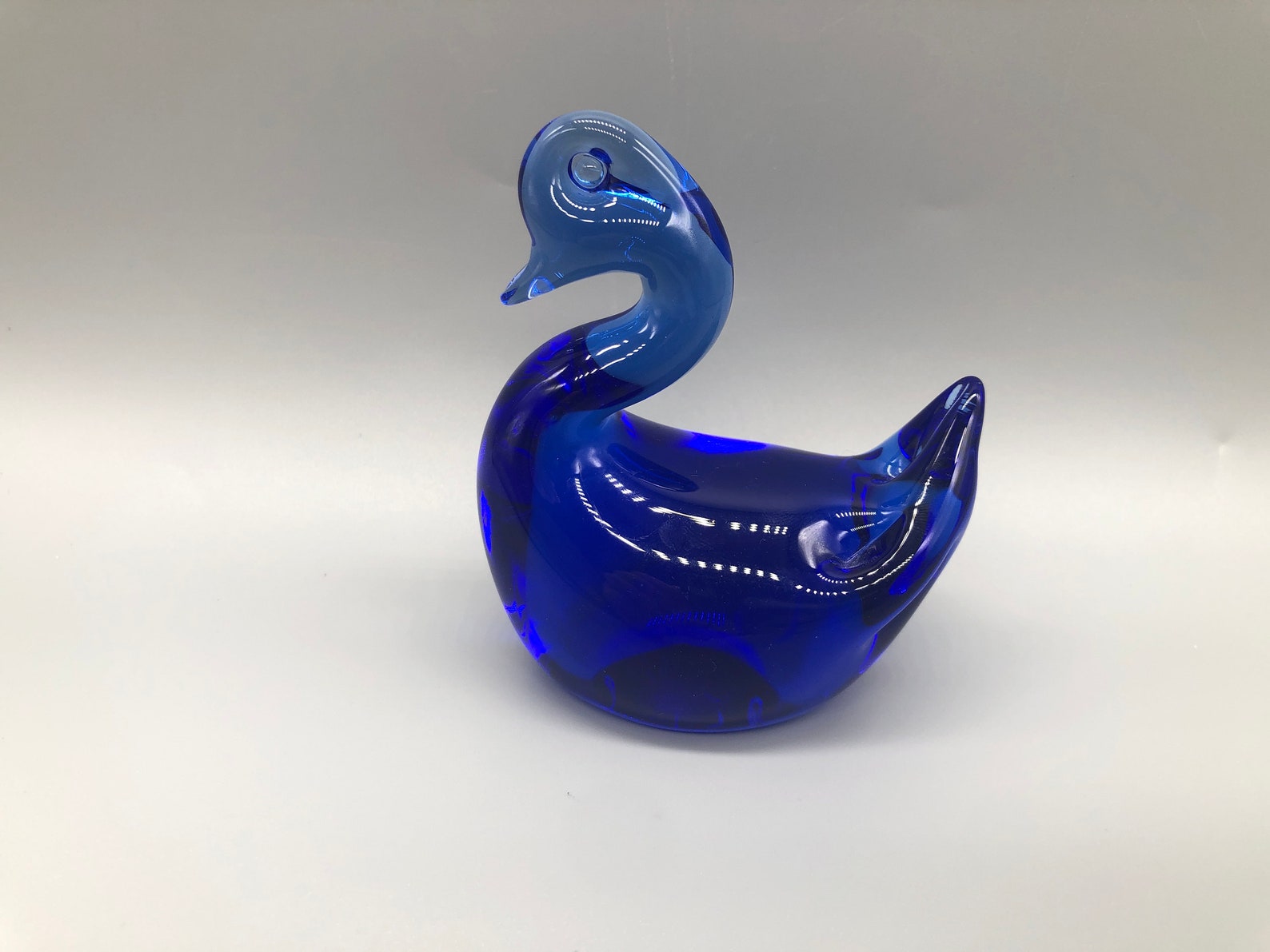 Vintage Blue Glass Duck Ornament Cobalt Crystal Duck Figurine Crystal ...