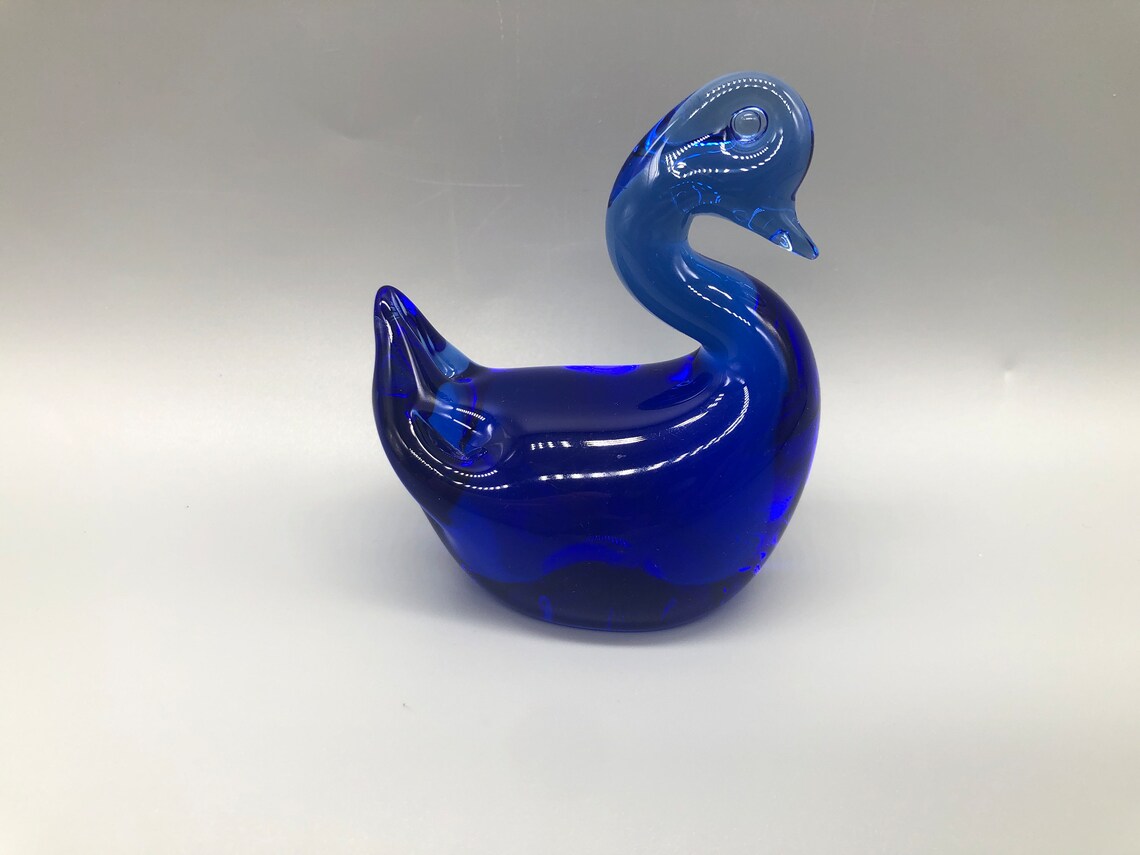 Vintage Blue Glass Duck Ornament | Cobalt Crystal Duck Figurine ...