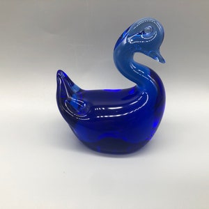 Vintage Blue Glass Duck Ornament | Cobalt Crystal Duck Figurine ...