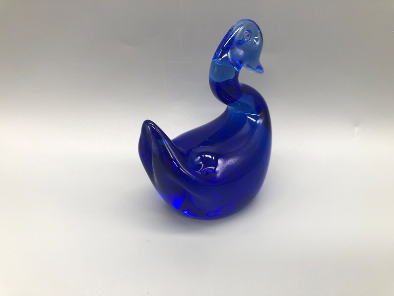 Vintage Blue Glass Duck Ornament | Cobalt Crystal Duck Figurine ...