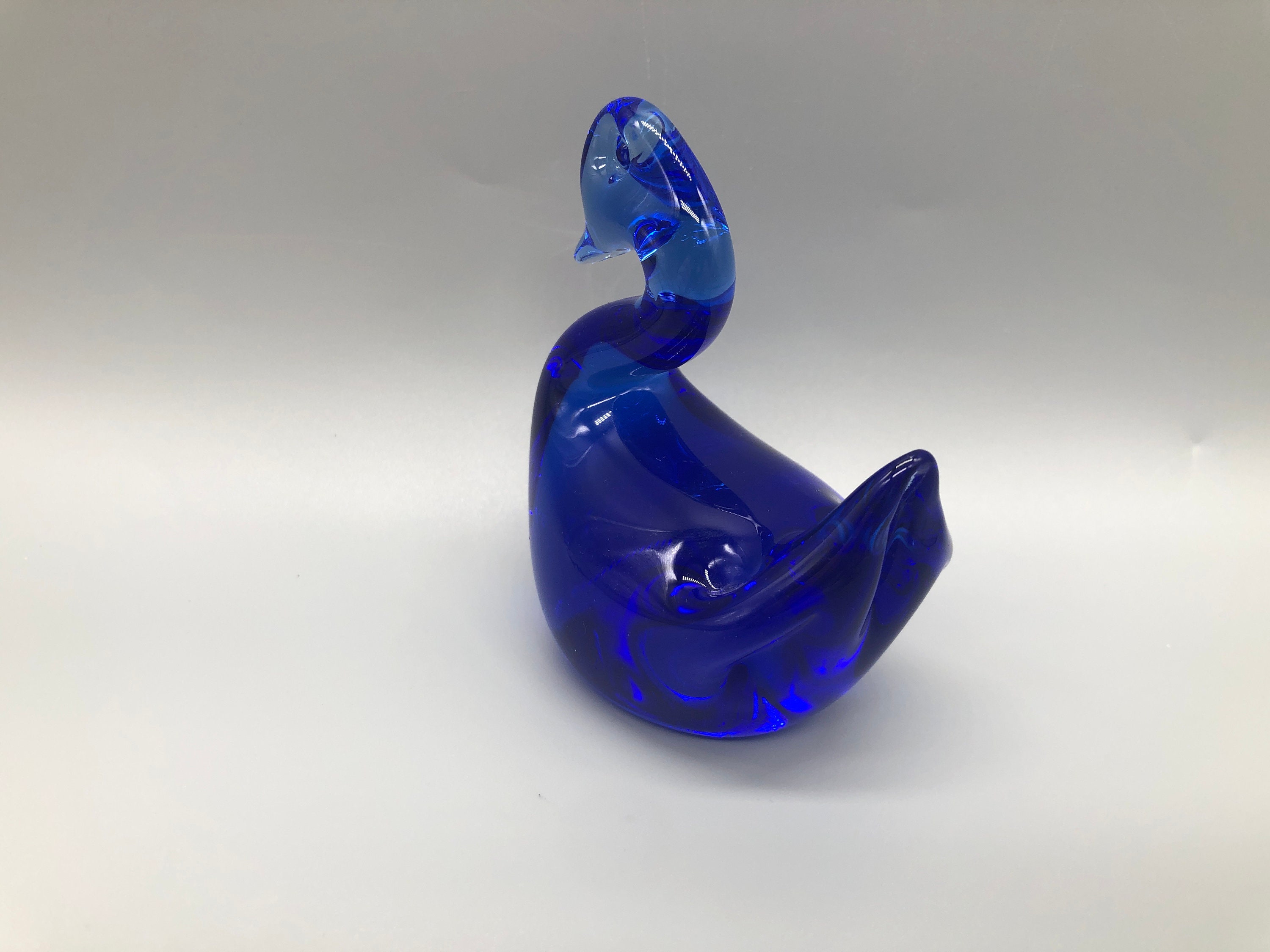 Vintage Blue Glass Duck Ornament Cobalt Crystal Duck Figurine Crystal ...