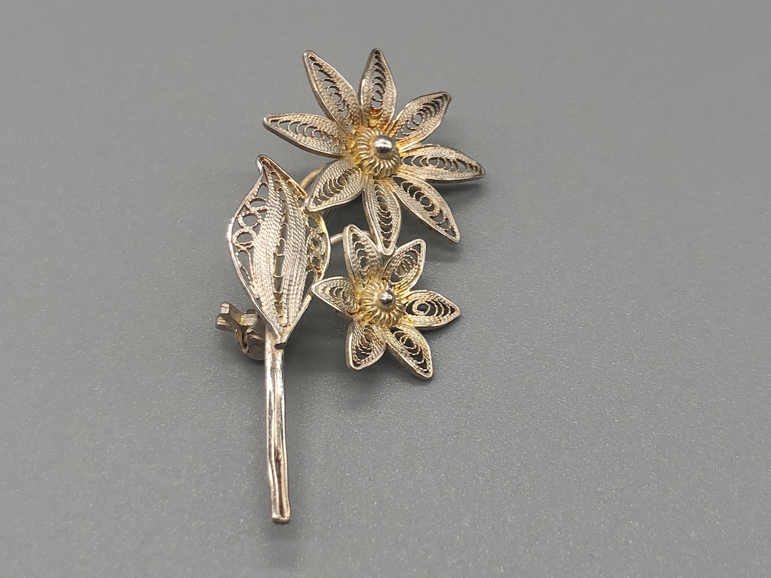 Vintage Sterling Silver Filigree Flower Brooch | Vintage 925 Daisy ...