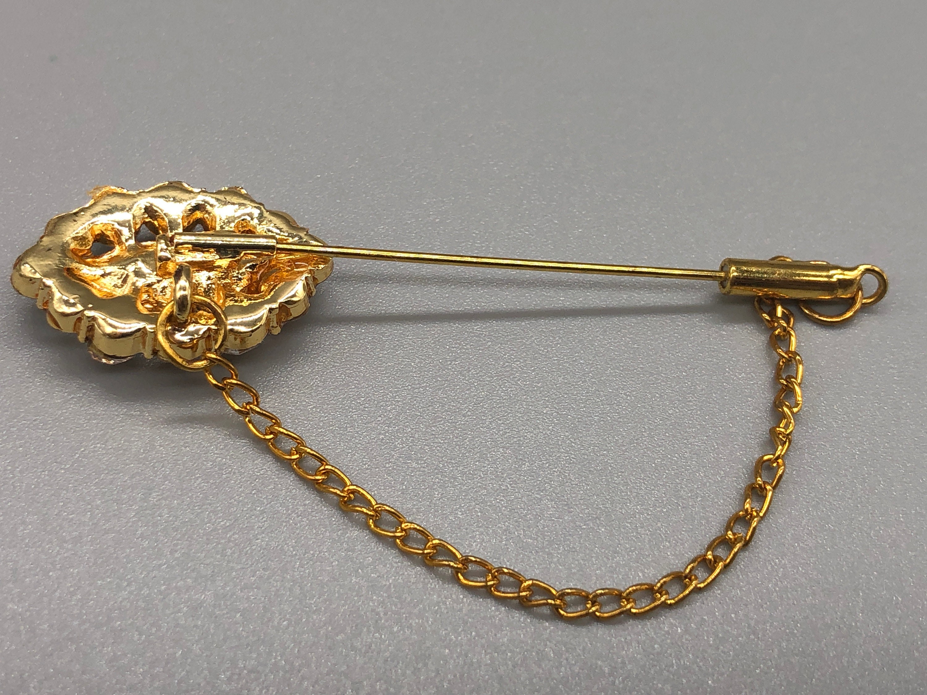 Vintage Tie Pin Gold Tone Rhinestone Flower Tie Tack Gold Tone Tie Pin ...