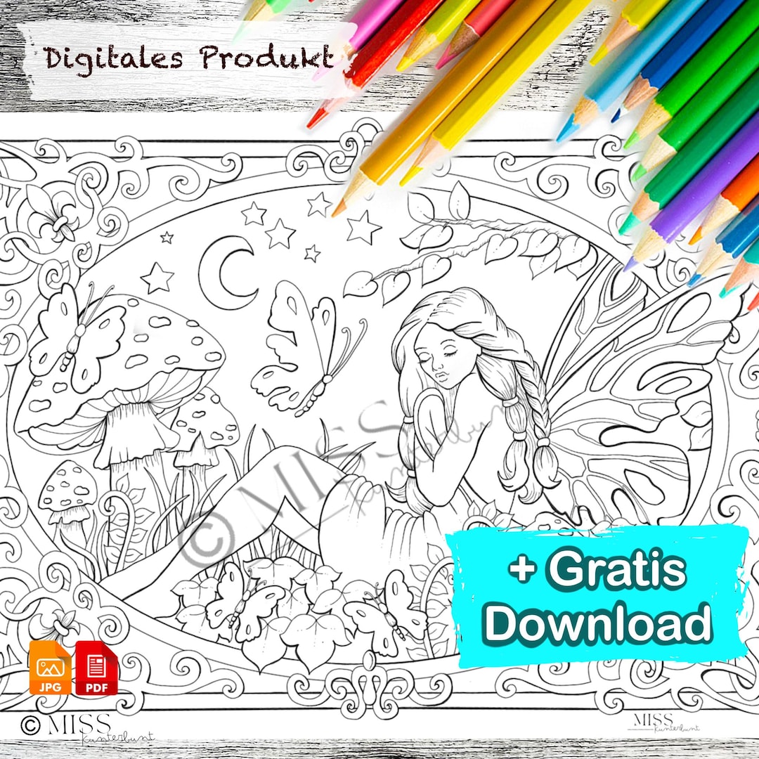 Coloring Page “magical Butterfly Fairy” Pdf-jpeg Download - Etsy