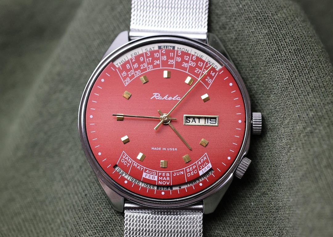 Red Watch Raketa Multi Year Calendar, Raketa College Watch, Raketa Cal.2628.h, Soviet Watch ...