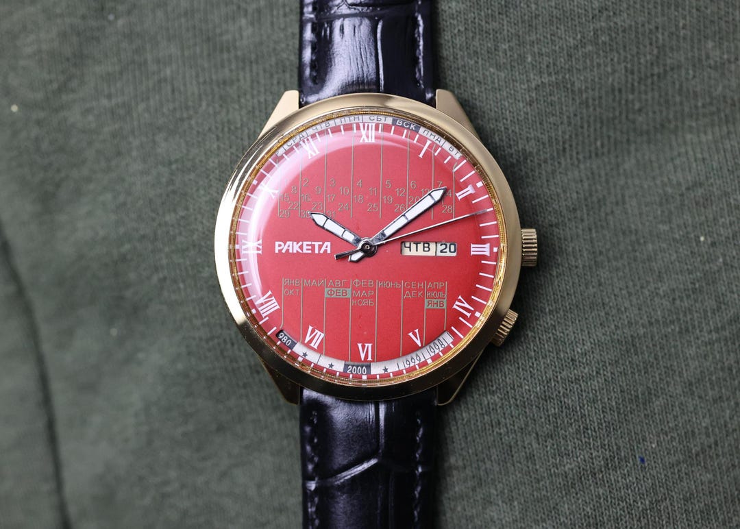 Red Watch Raketa Multi Year Calendar, Raketa College Watch, Raketa Cal ...