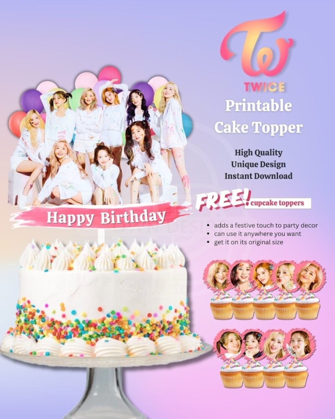 Personalized TWICE Birthday Cake Topper, Cupcake Printable Decoration ...