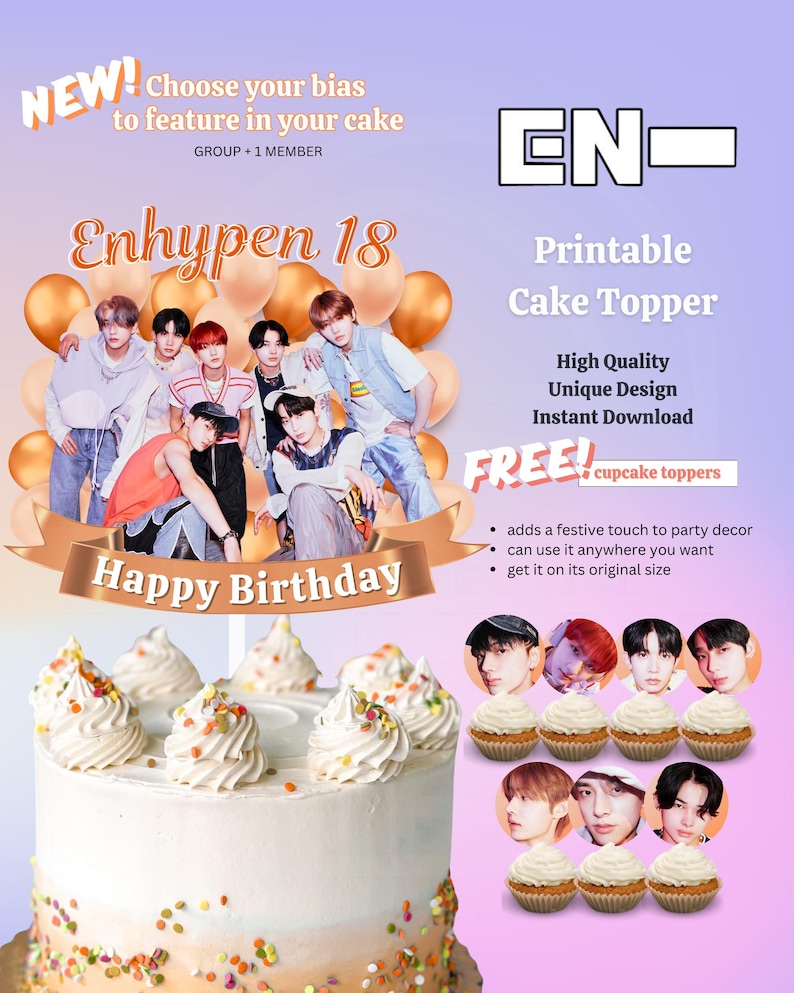 Personalized ENHYPEN Birthday Cake Topper, Cupcake | Printable ...