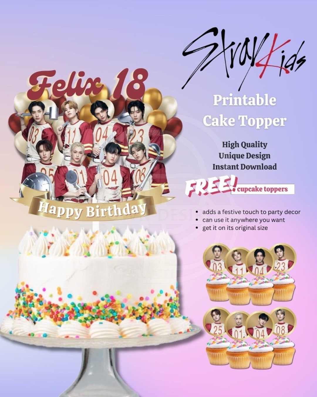Personalized Stray Kids Birthday Cake Topper Cupcake | Printable ...