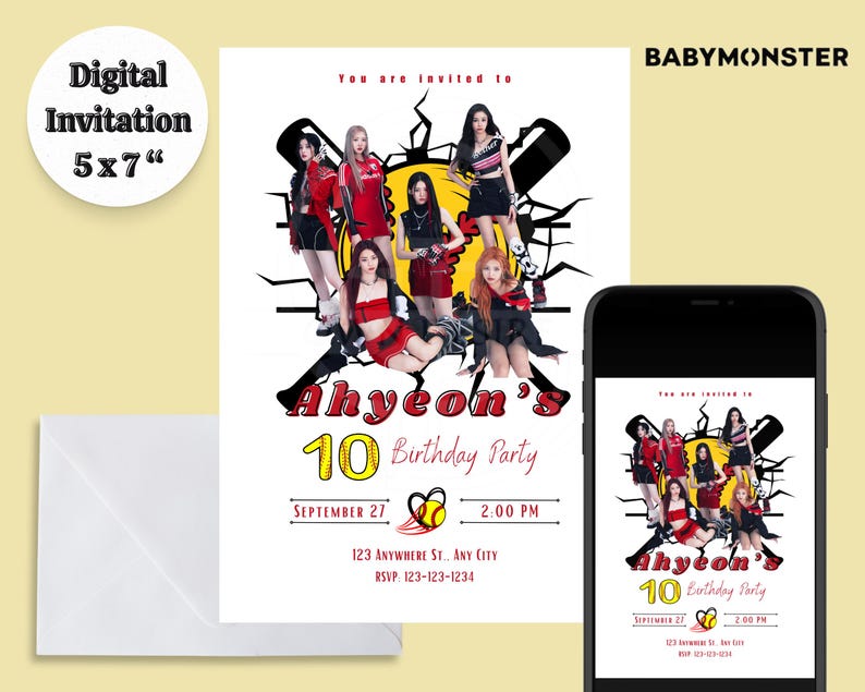 Kpop Birthday Invites, Custom Digital Card Invitation, Printable Kpop ...