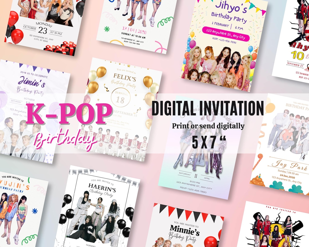 Kpop Birthday Invites, Custom Digital Card Invitation, Printable Kpop ...