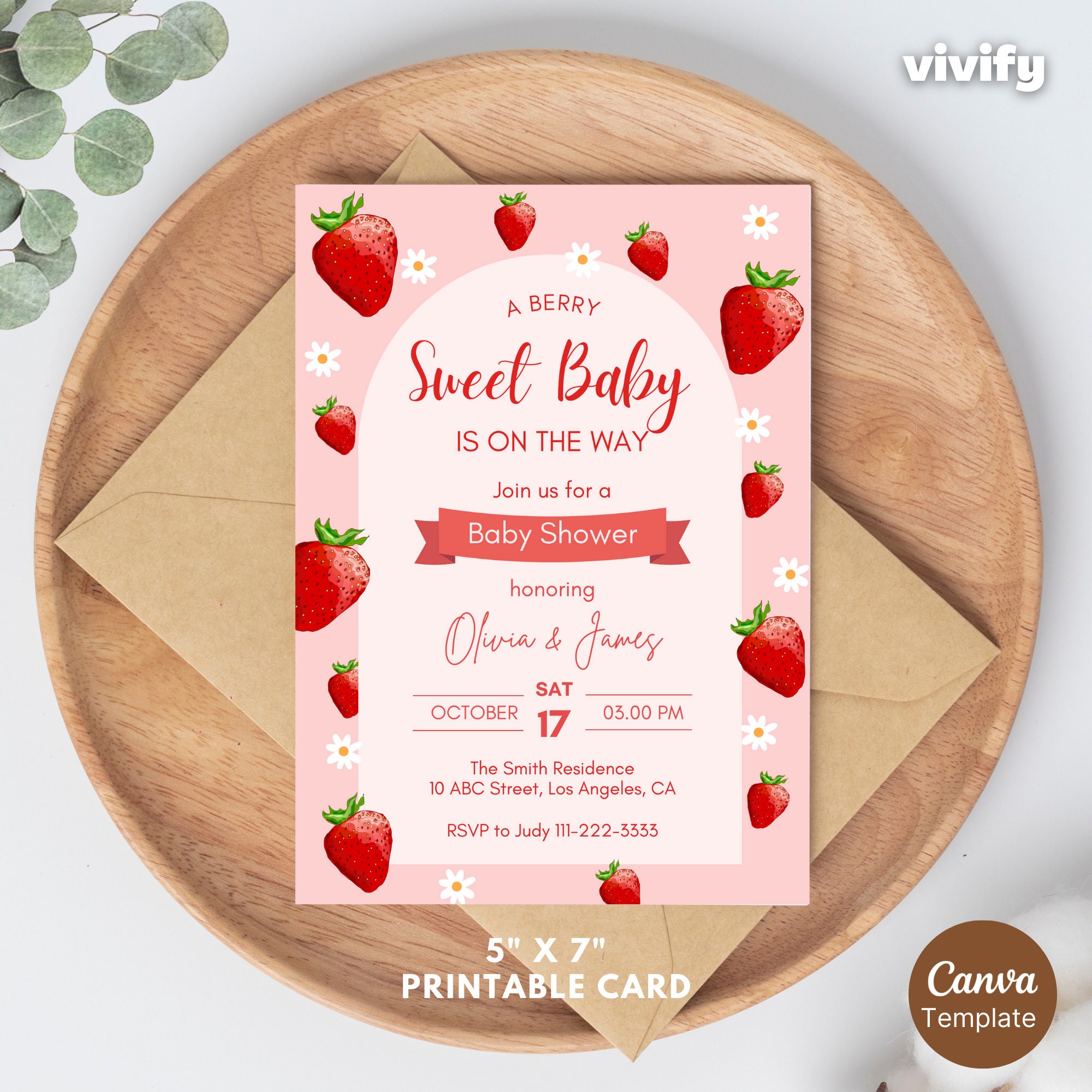 Editable Berry Sweet Baby Shower Invitation, Strawberry Babyshower ...