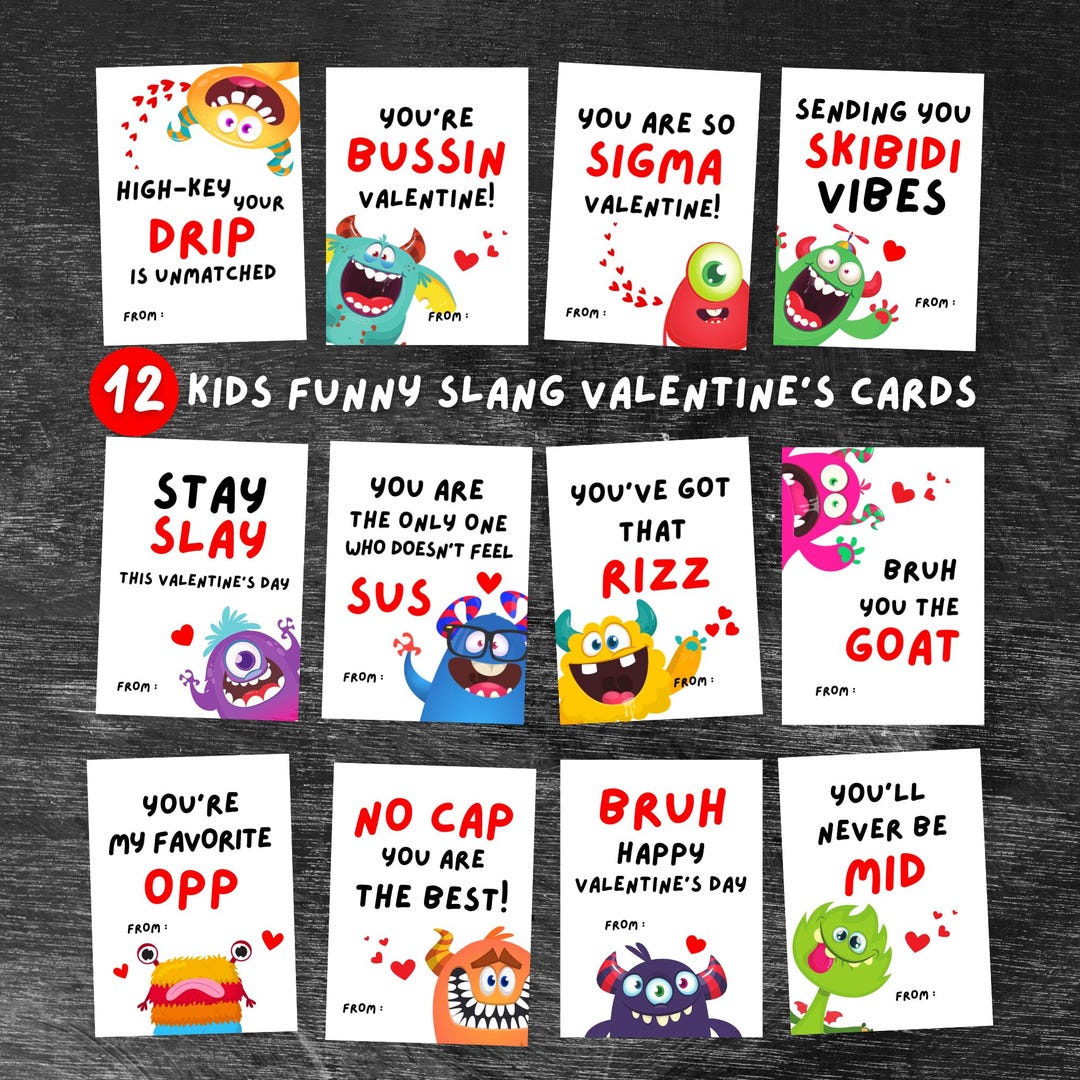 Slang Kids Valentine's Day Cards, Funny Printable Classroom Valentine ...