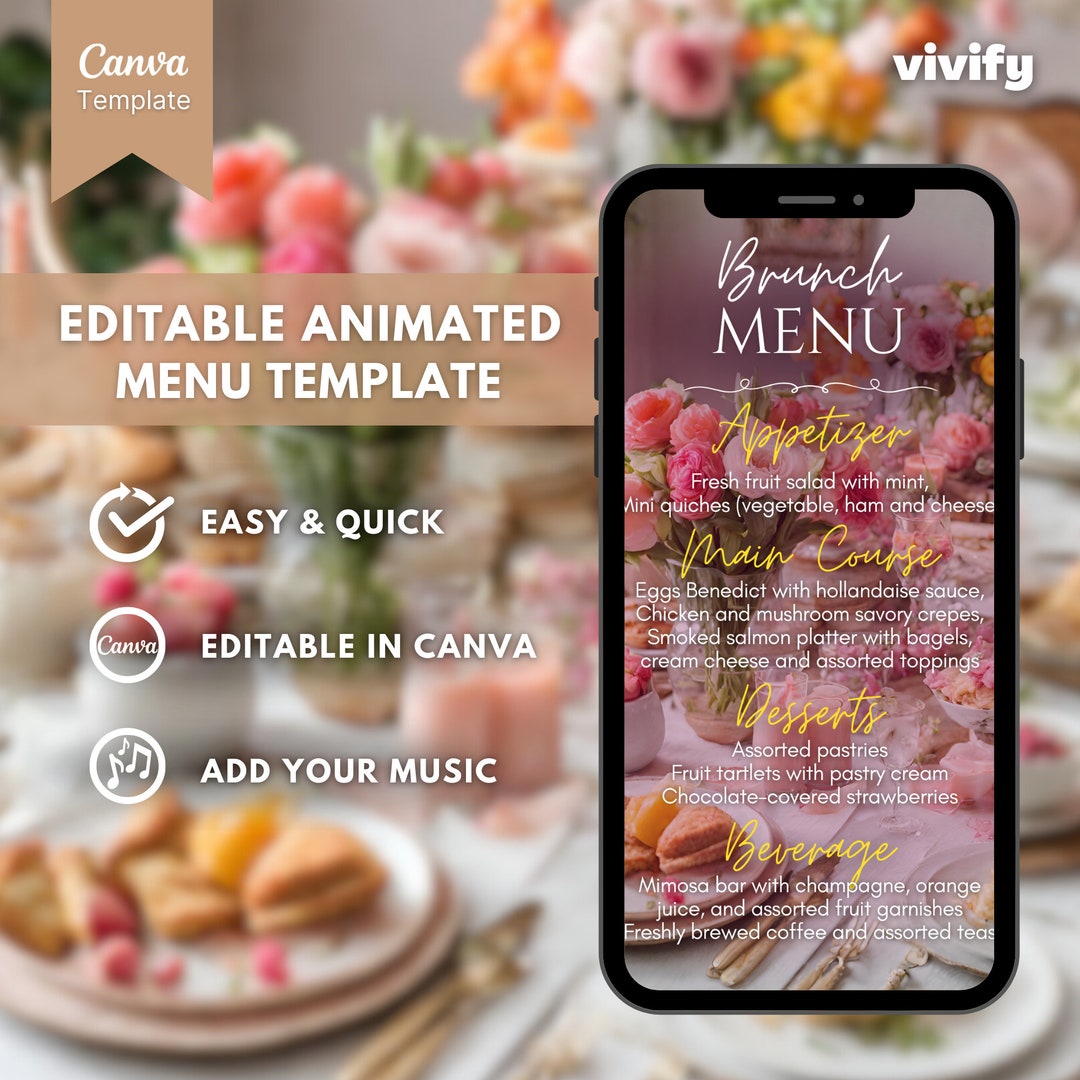 Animated Menu Template, Editable Digital Brunch Dinner, Editable, Eye ...