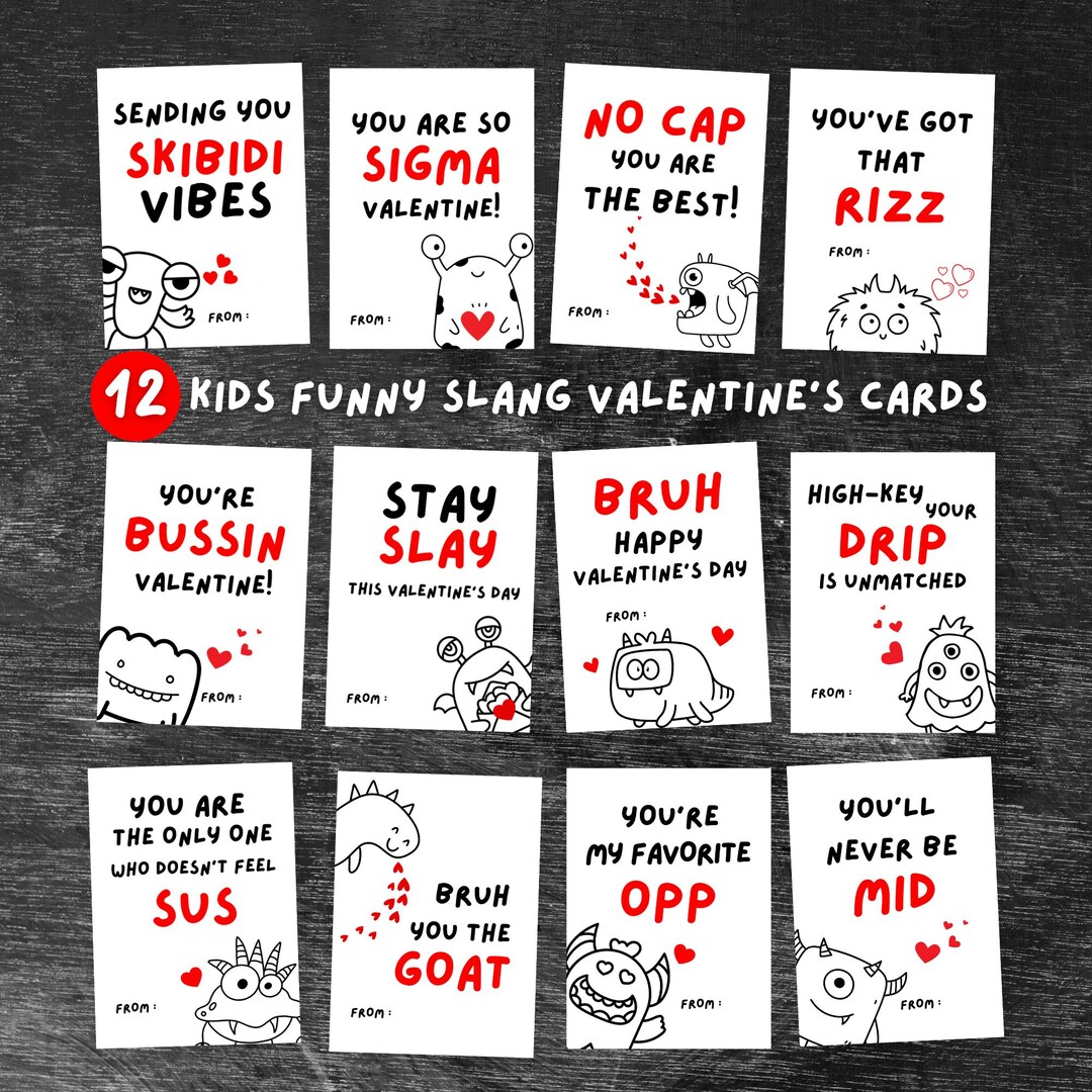 Slang Kids Valentine's Day Cards, Funny Printable Classroom Valentine ...