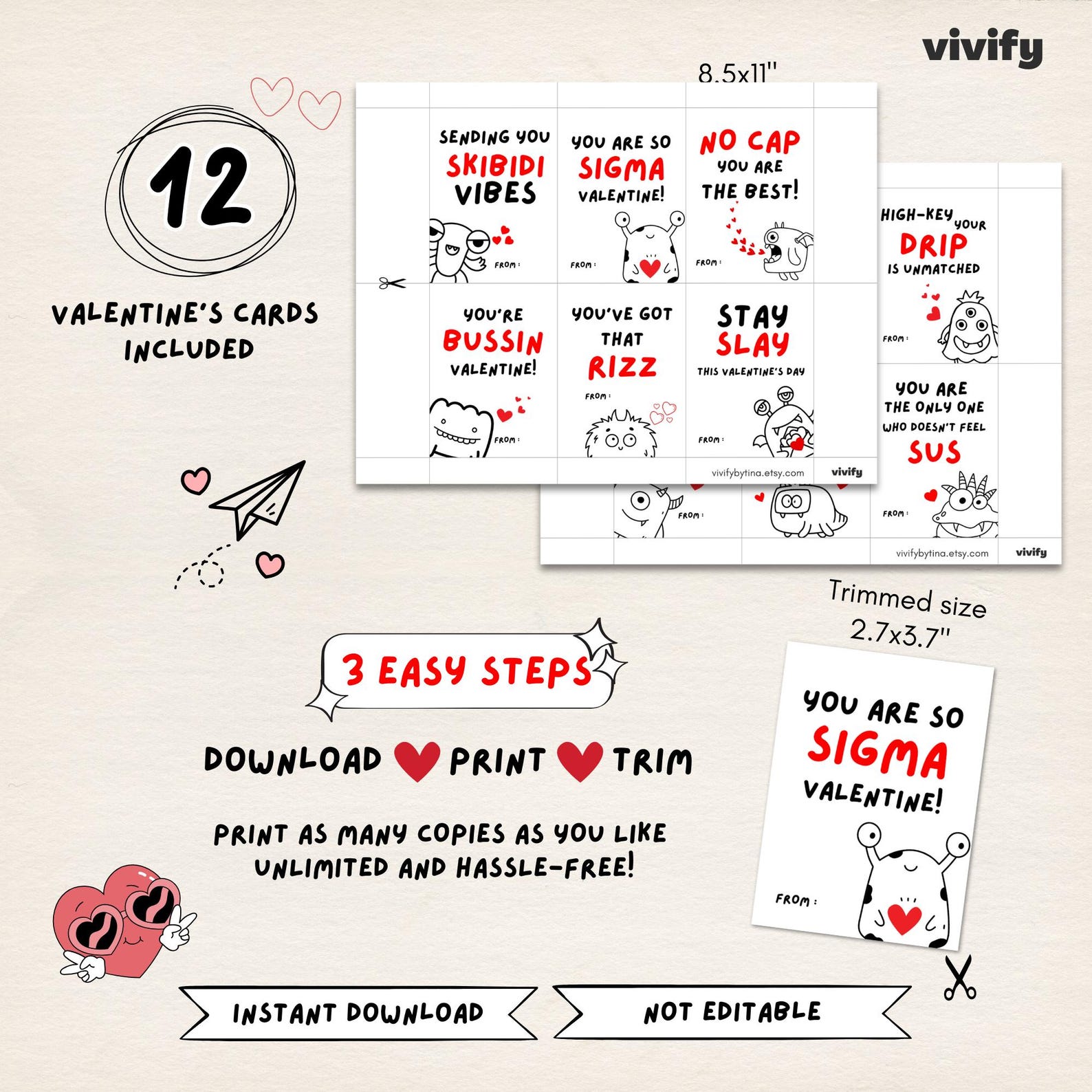 Slang Kids Valentine's Day Cards, Funny Printable Classroom Valentine ...