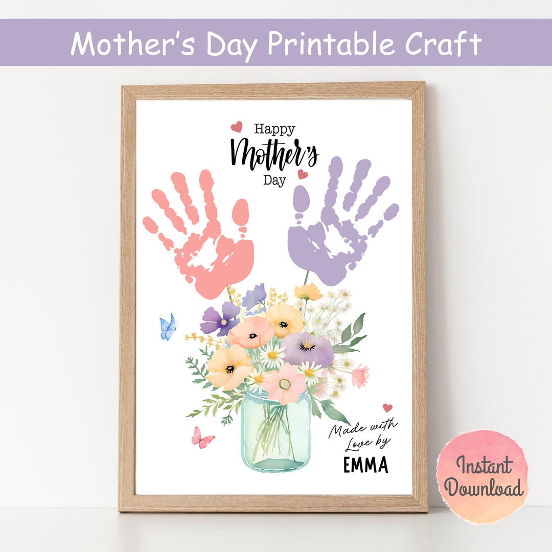 Printable Mothers Day Handprint Craft, Flower Handprint Craft Art, Mom ...