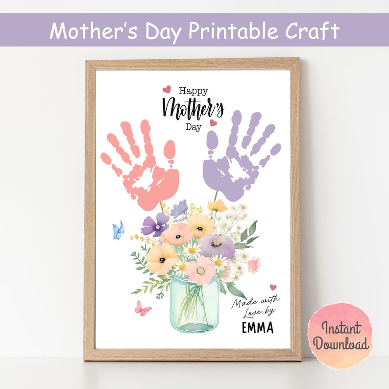 Printable Mothers Day Handprint Craft, Flower Handprint Craft Art, Mom ...