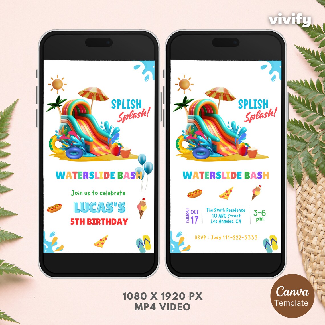 Editable Waterslide Birthday Invitation, Animated Splish Splash Video ...