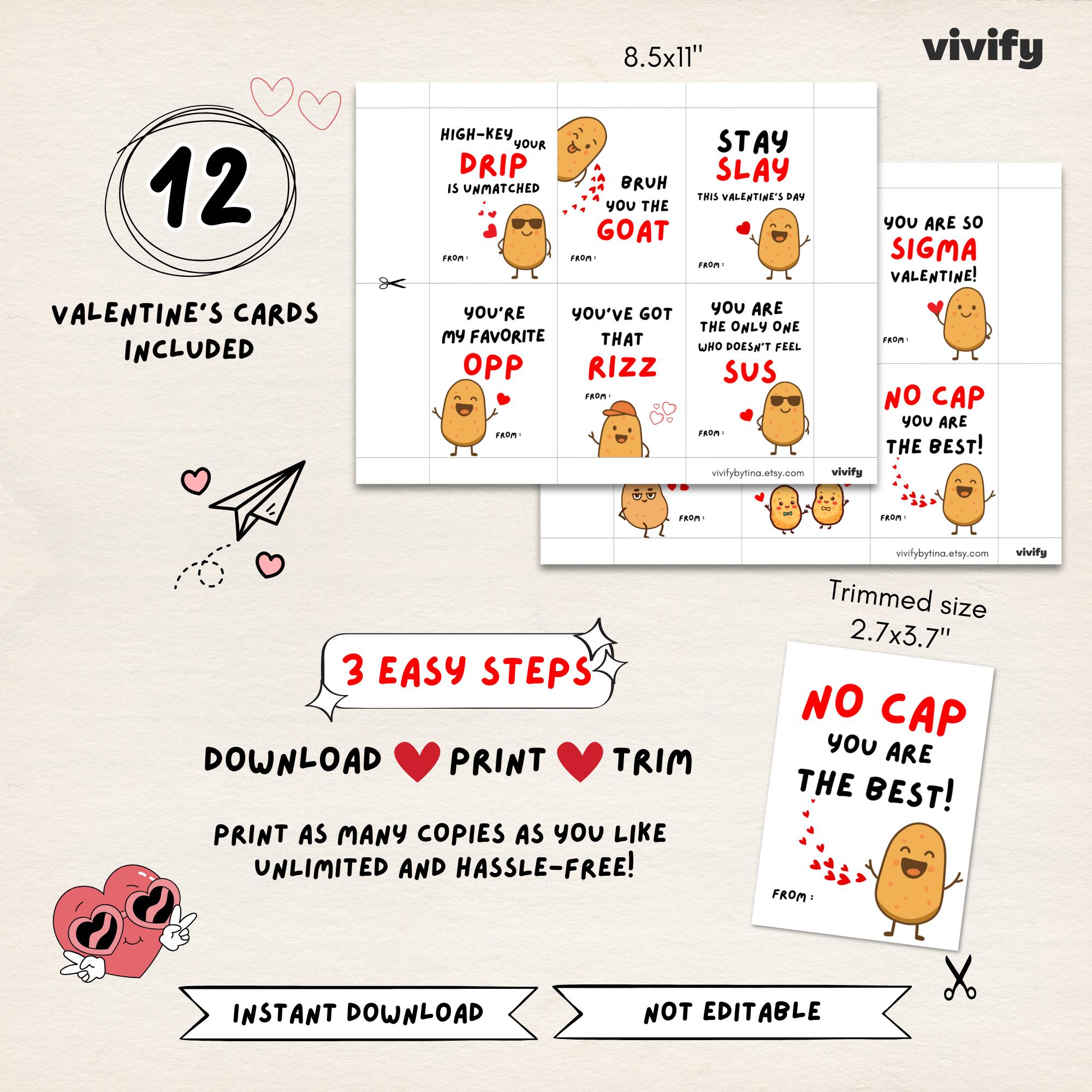 Kids Funny Slang Valentine's Day Cards, Printable Classroom Valentine ...
