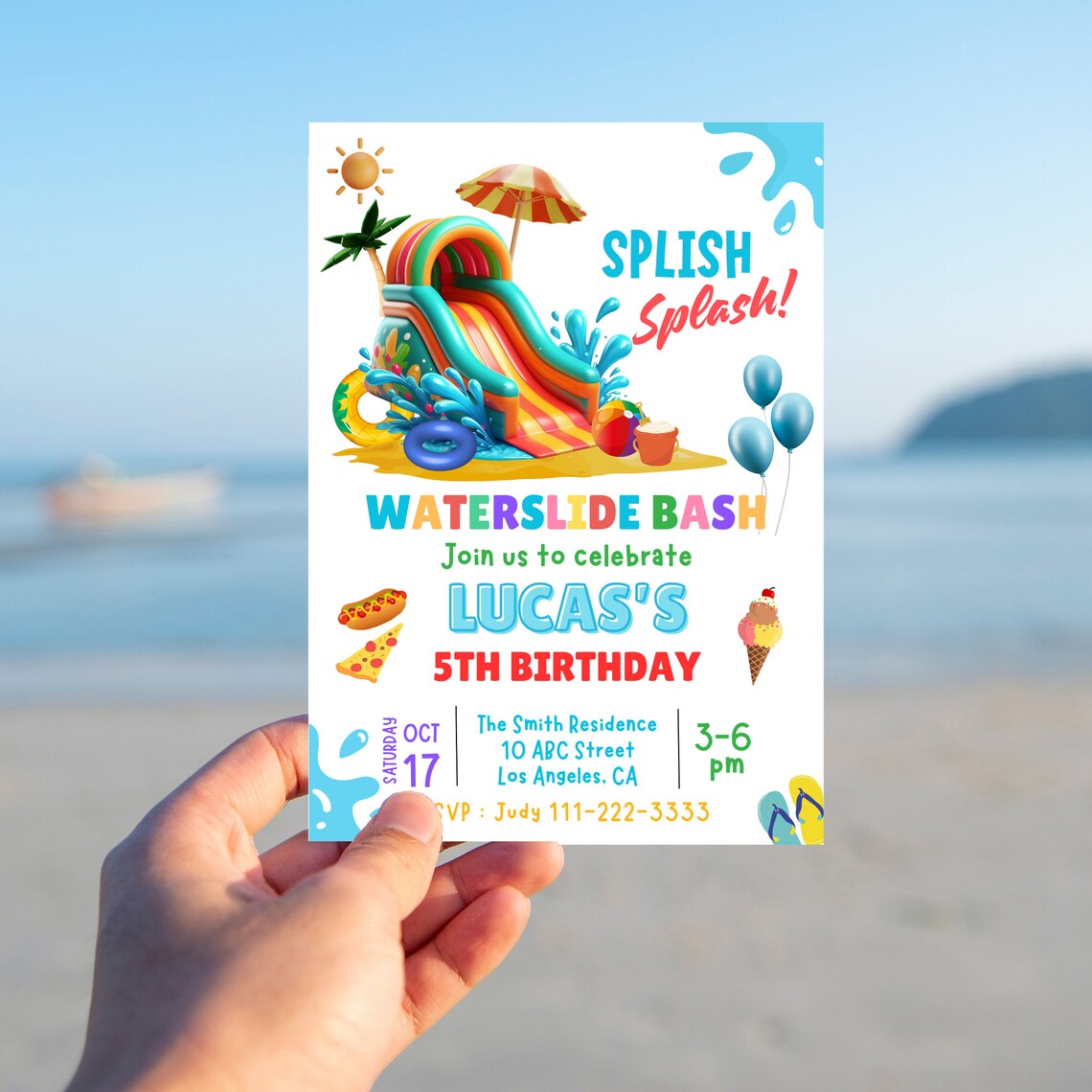 Editable Waterslide Birthday Invitation, Splish Splash Party Invite ...