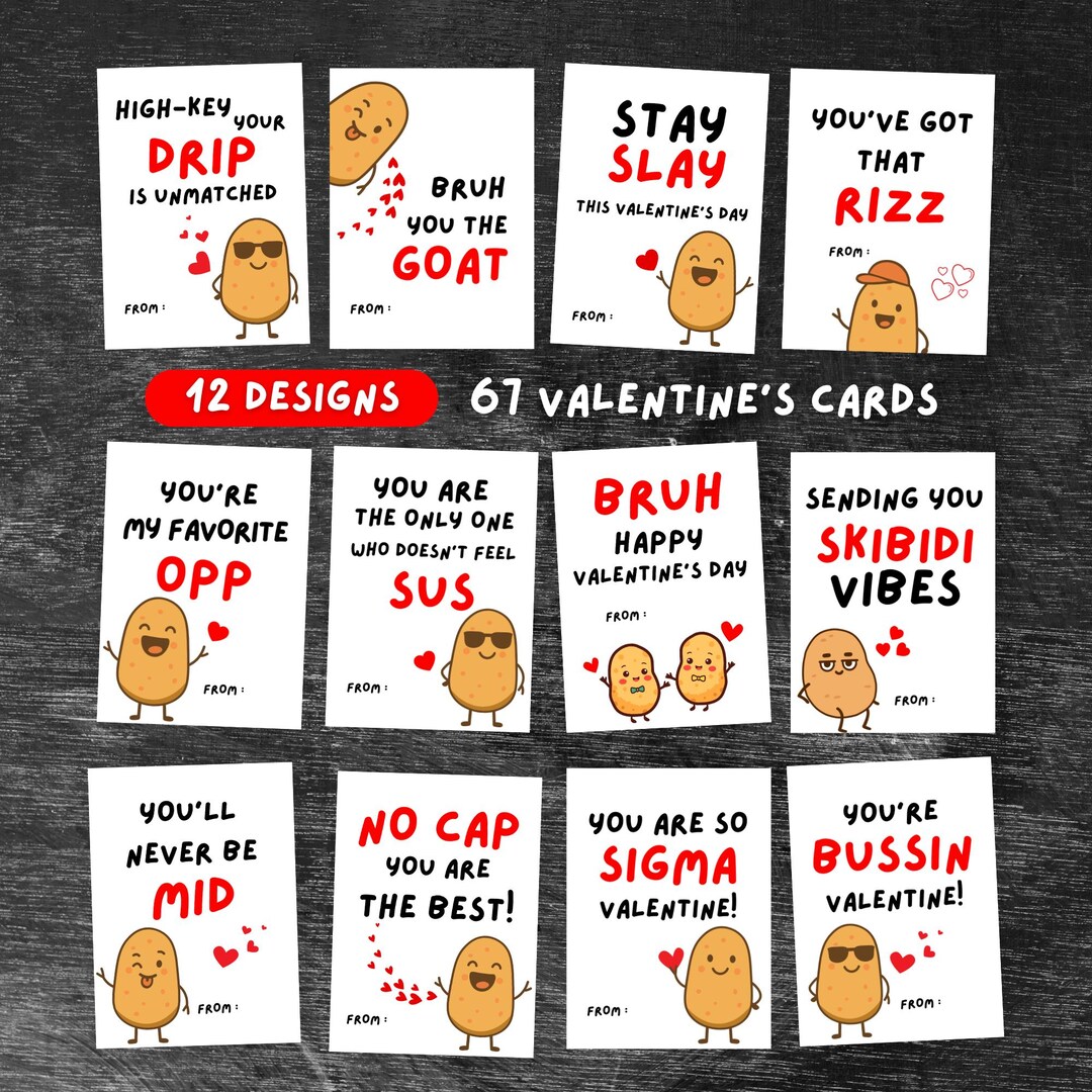 Kids Funny Slang Valentine's Day Cards, Printable Classroom Valentine ...