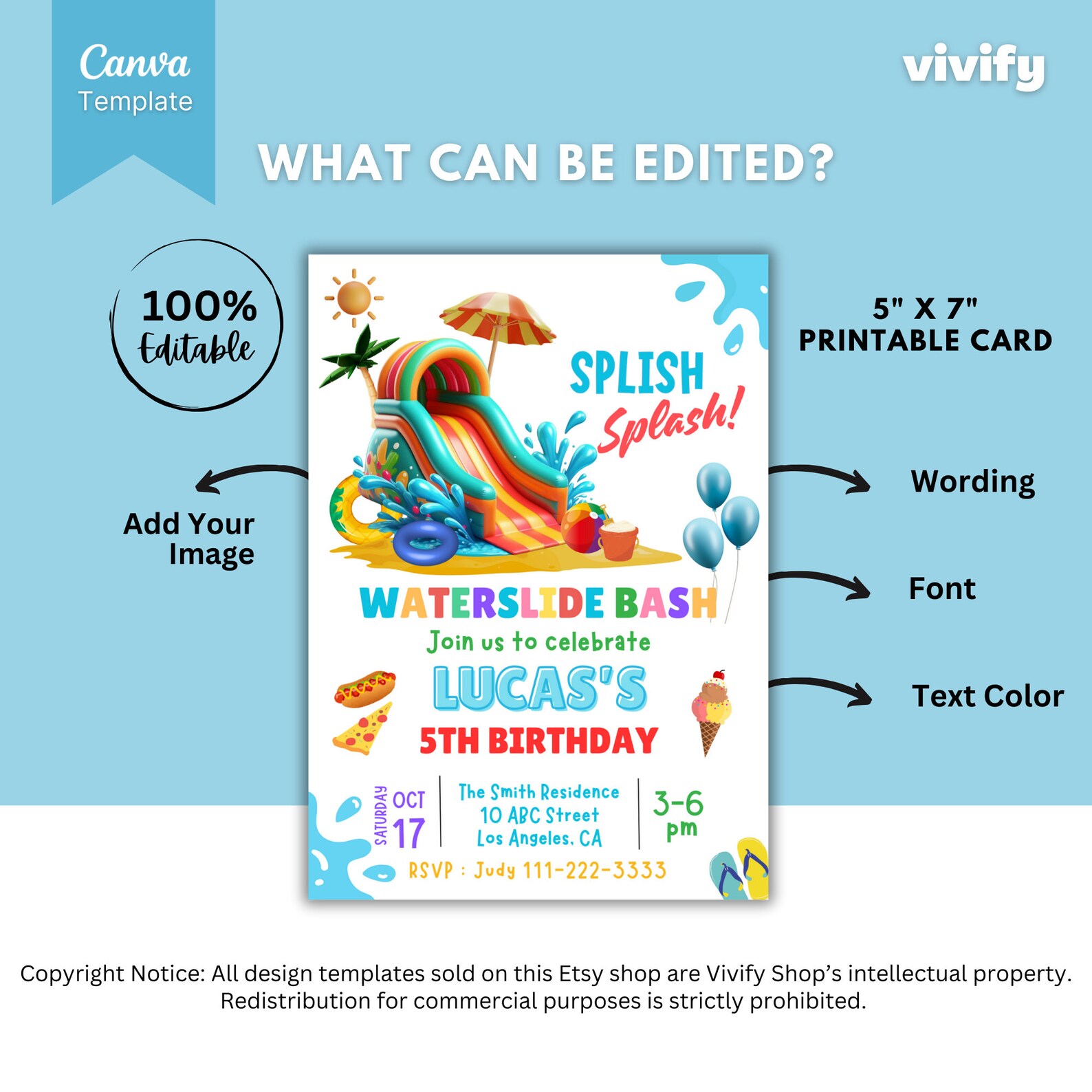 Editable Waterslide Birthday Invitation, Animated Splish Splash Video ...