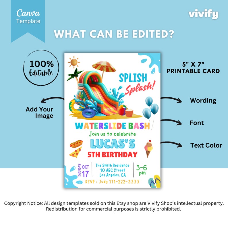 Editable Waterslide Birthday Invitation, Animated Splish Splash Video ...