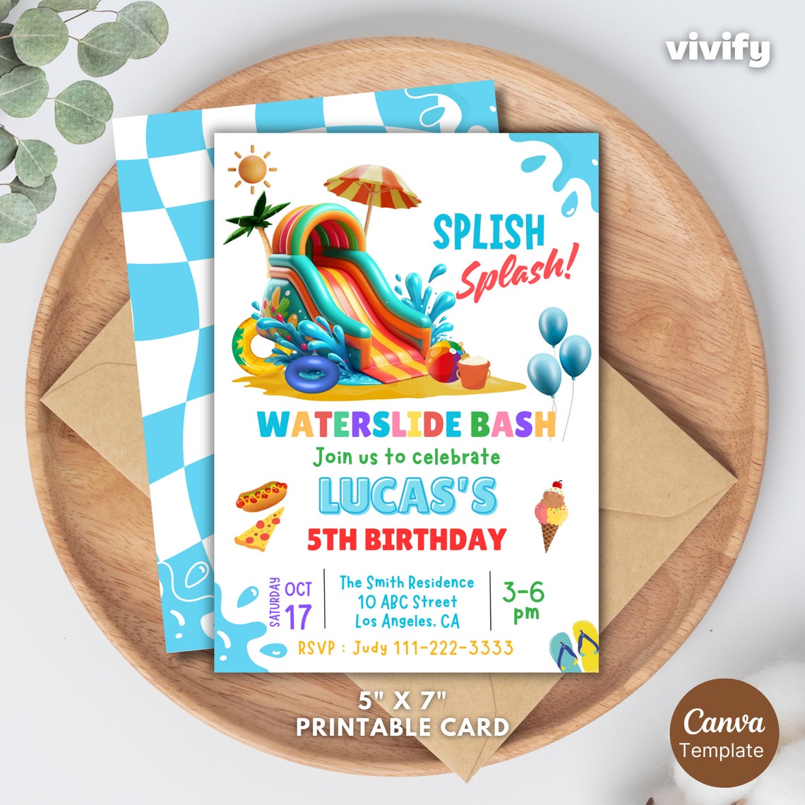 Editable Waterslide Birthday Invitation, Animated Splish Splash Video ...