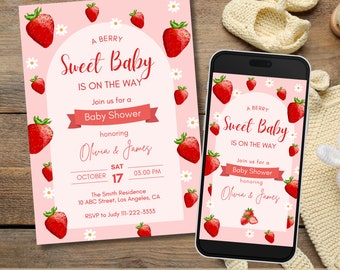 Editable Berry Sweet Baby Shower Invitation, Strawberry Babyshower ...
