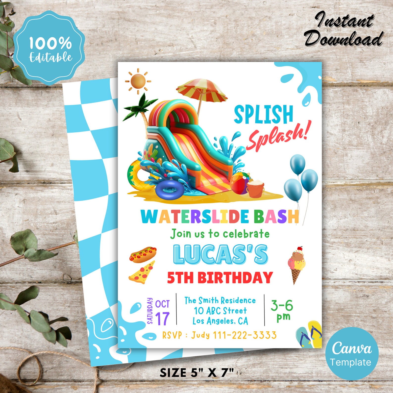 Editable Waterslide Birthday Invitation, Splish Splash Party Invite ...