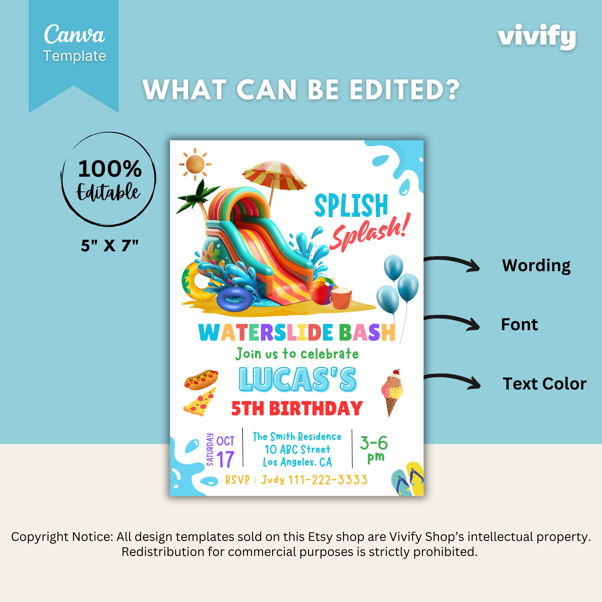 Editable Waterslide Birthday Invitation, Splish Splash Party Invite, Waterslide Bash, Summer ...