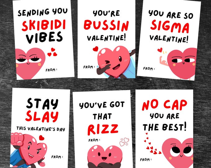 Kids Slang Valentine's Day Cards, Printable Funny Valentines Card ...
