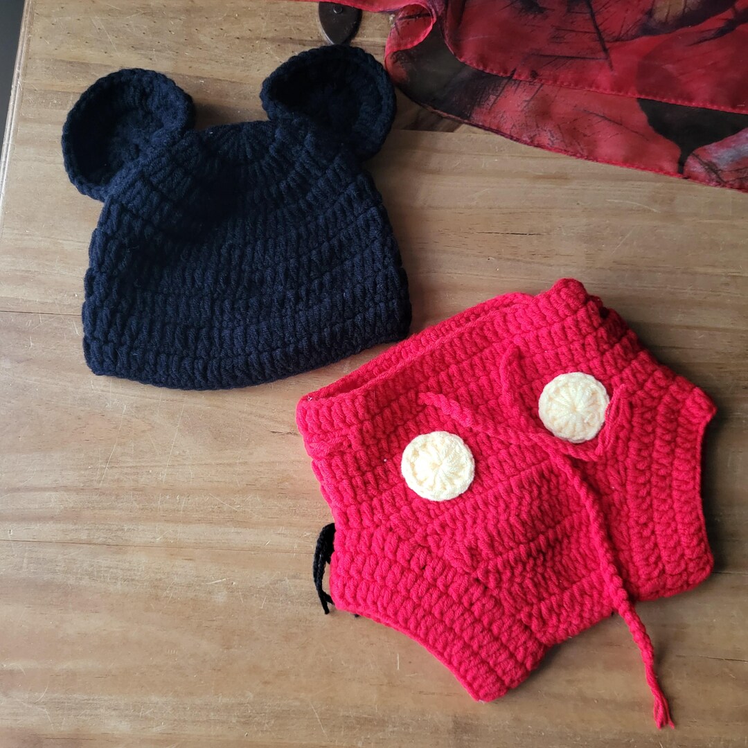 Mickey Mouse Knitted Hat and Bottoms Set - Etsy