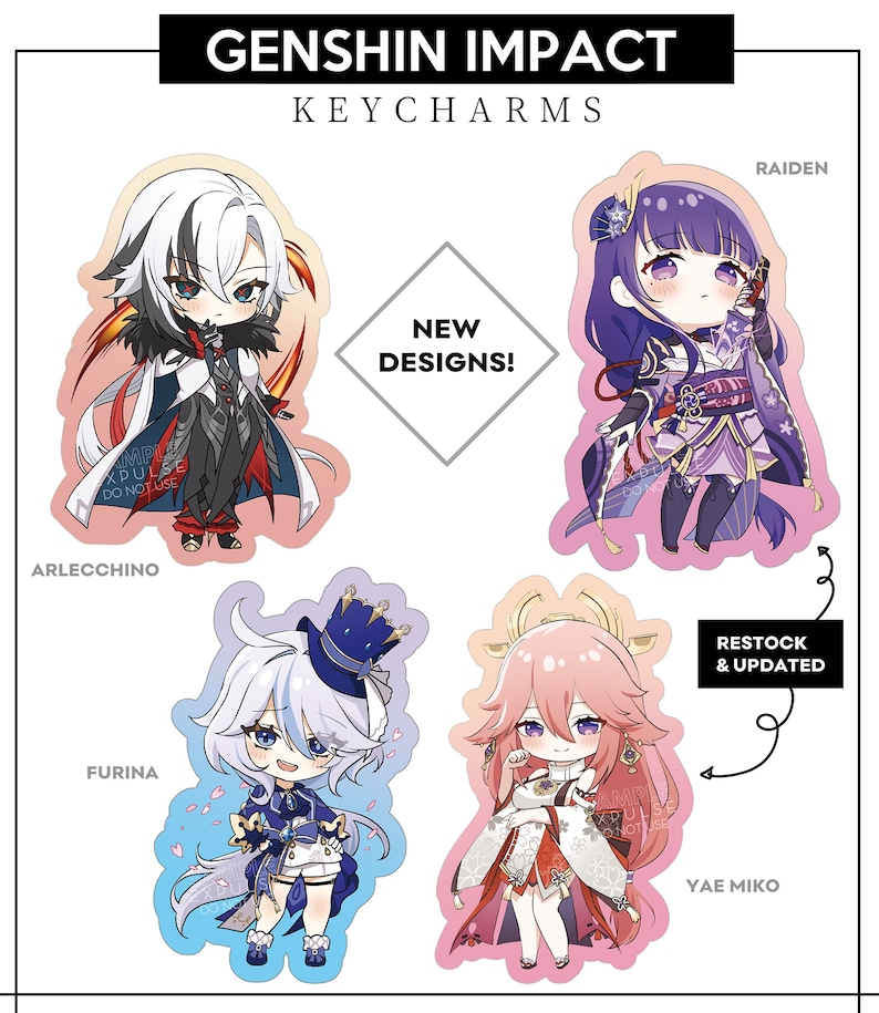 Genshin Impact Keychains Arlecchino Furina Yae Miko Raiden - Etsy