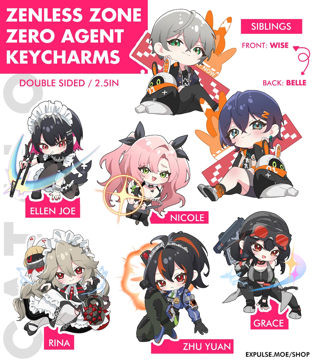 Zzzero [zenless Zone Zero] Agent & Bangboo Keychains | Wise Belle Ellen ...