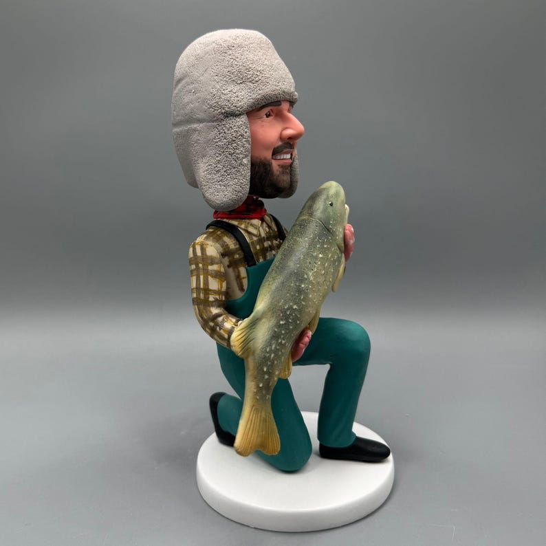 Custom Fisherman Bobblehead: Handmade Polymer Clay Fishing Gift - Etsy