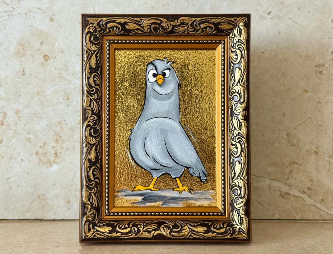 Hand Painted Pigeon Art - Unique Oil Painting With Gold Leaf Detail ...