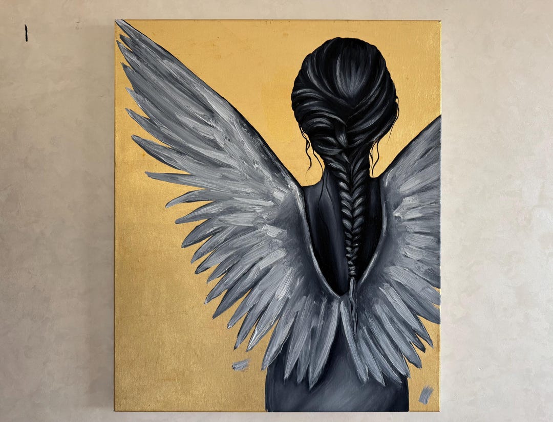 Gold Leaf Angel Wings Painting: Custom Religious Oil Art on Canvas - Etsy