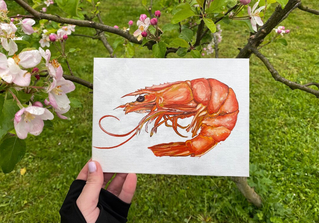 Shrimp Painting,seafood Decor,kitchen Wall Decor,langoustine Art,sea ...